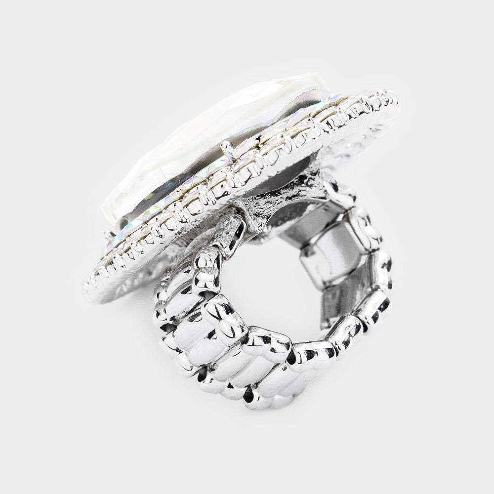 Glass Studded Silver Stretch Ring – iBESTEST